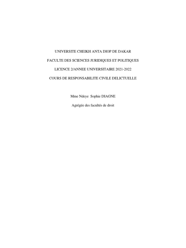 Introduction Cours Responsabilité Civile 2022 Ucad | PDF | Justice | Crime et violence