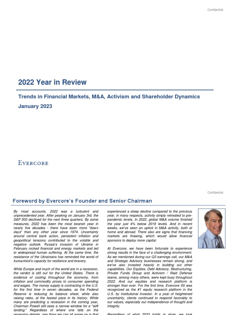 Evercore - 2022 Year in Review | PDF | Mergers And Acquisitions | High ...