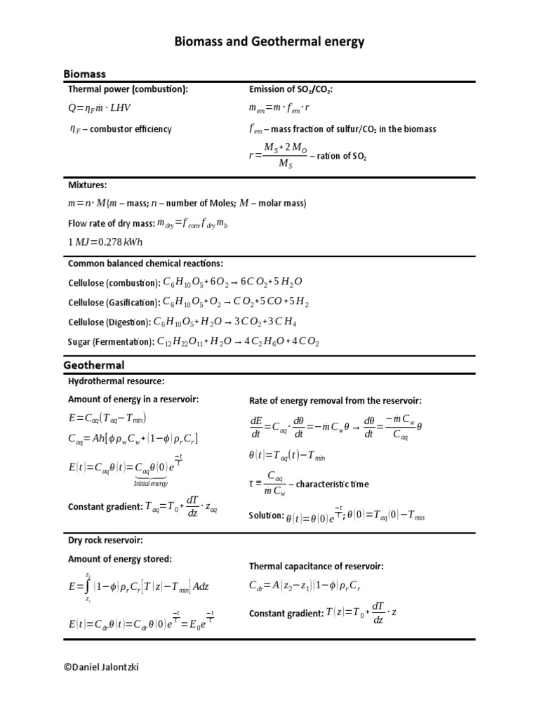 Biomass and Geothermal Energy Cheat Sheet | PDF | Biomass | Chemical ...