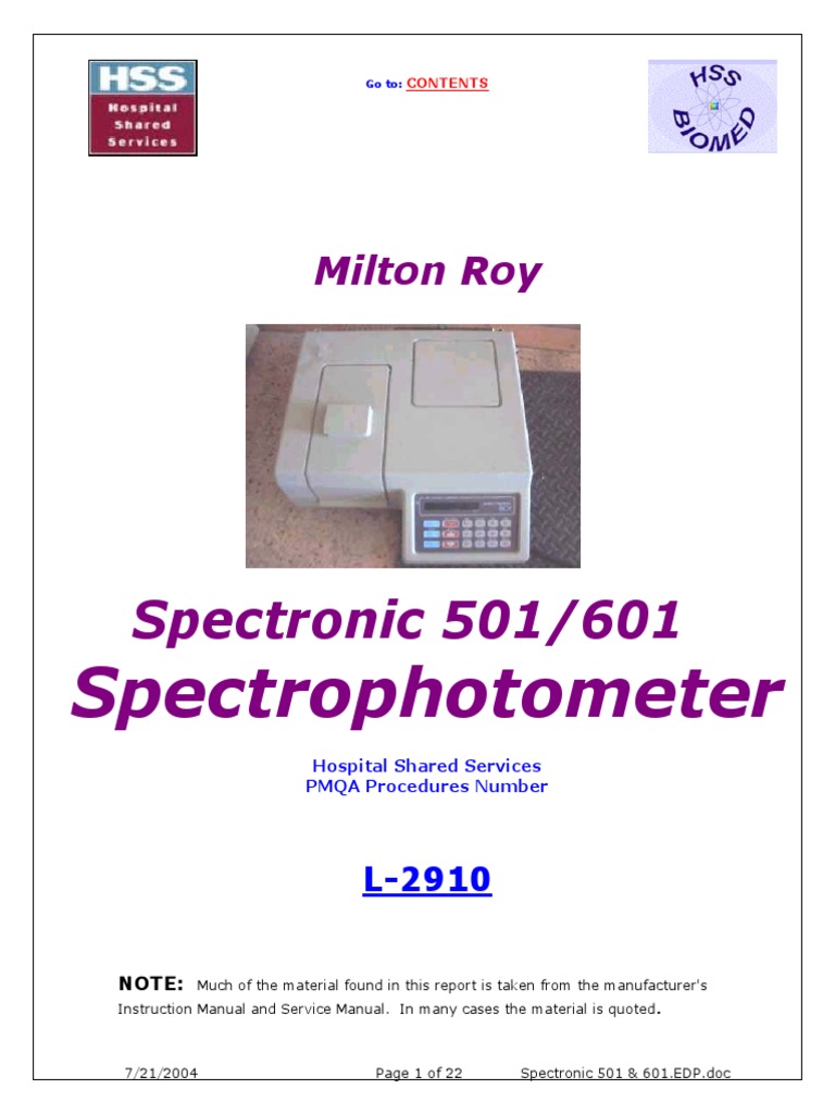 Spectronic 501 601 Spectrophotometer | PDF | Spectrophotometry ...