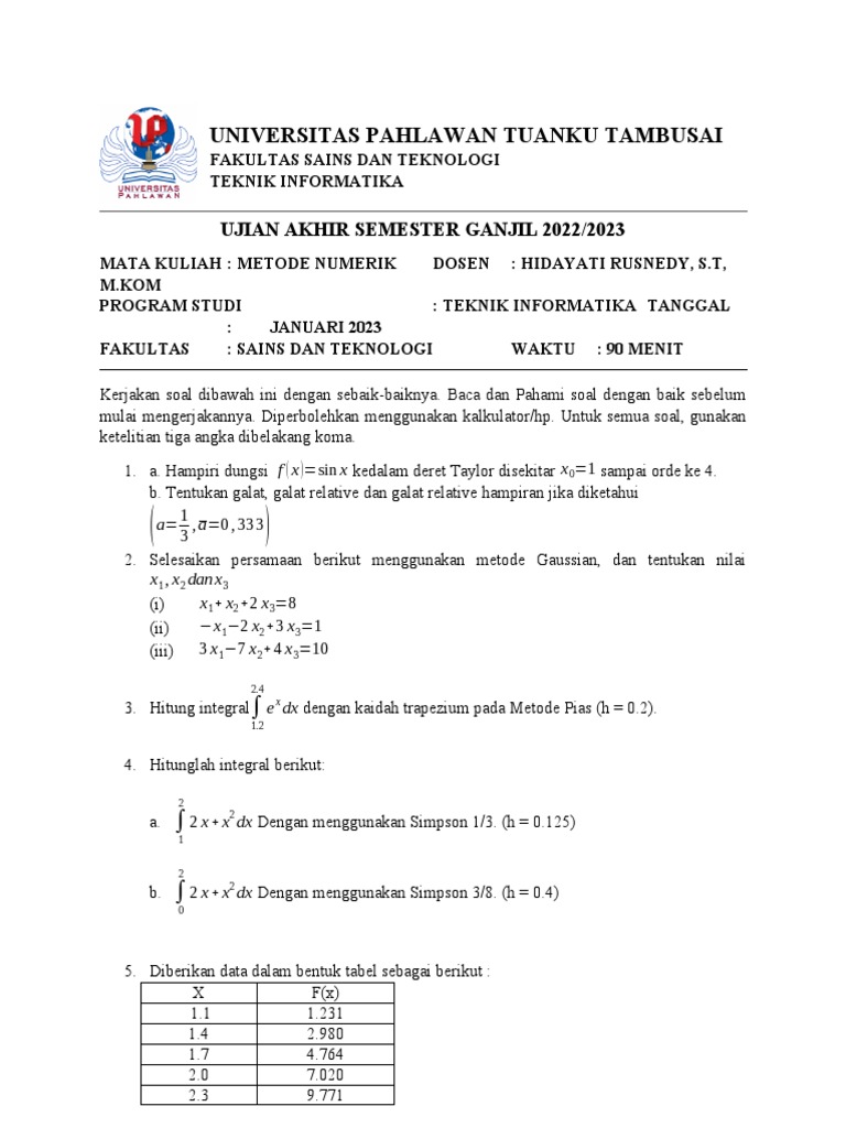 Soal UAS Metnum | PDF