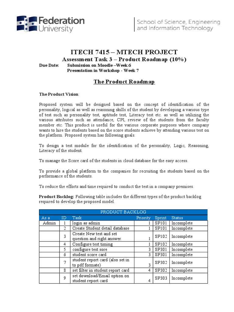 Assessment 3 Description - Product Roadmap | PDF | Databases | Computing