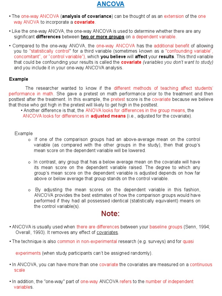 One-Way ANCOVA: Assumptions and Testing in SPSS | PDF | Analysis Of ...