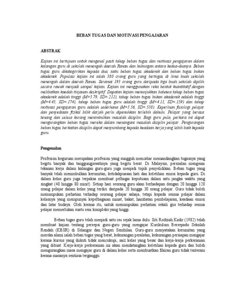 Beban Tugas Dan Motivasi Pengajaran | PDF