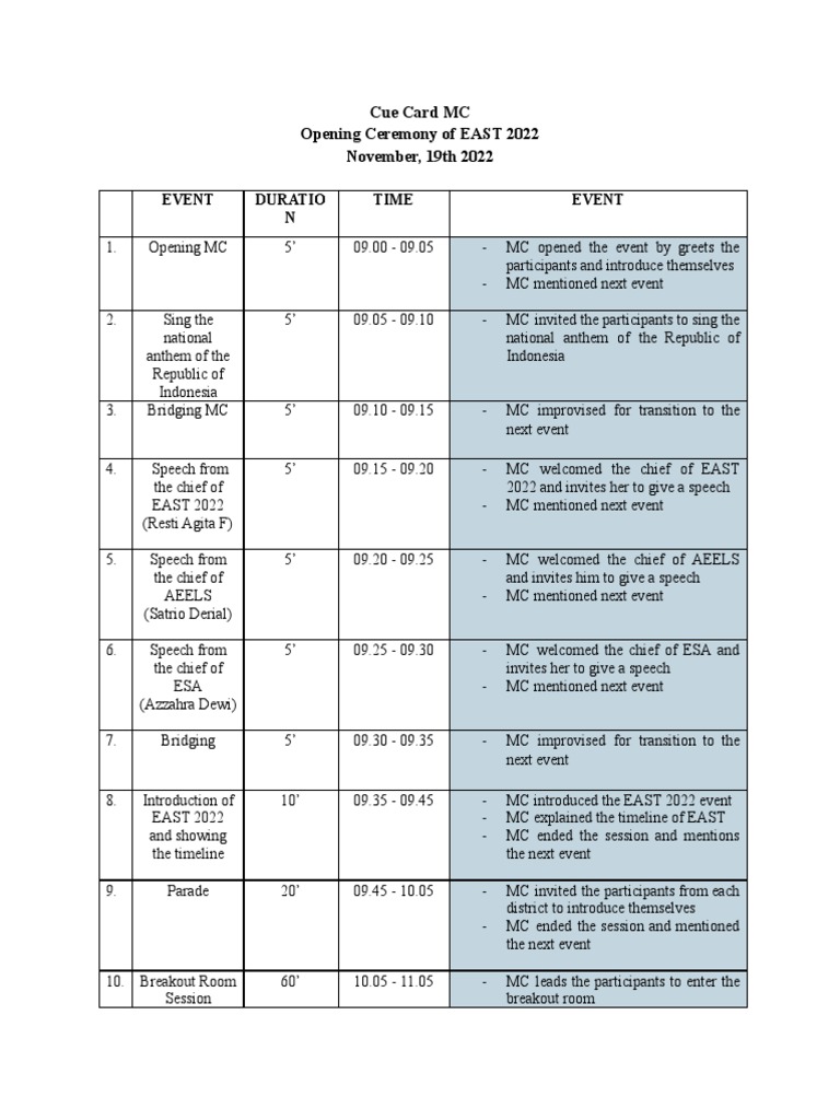 Cue Card MC Opening Ceremony | PDF | Ceremonies