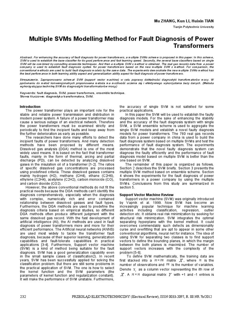 Multiple Svms Modelling Method For Fault Diagnosis Of Power Transformers Pdf Support Vector