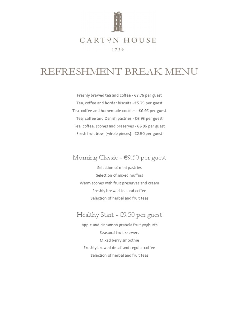 Refreshment Break Menu Options | PDF