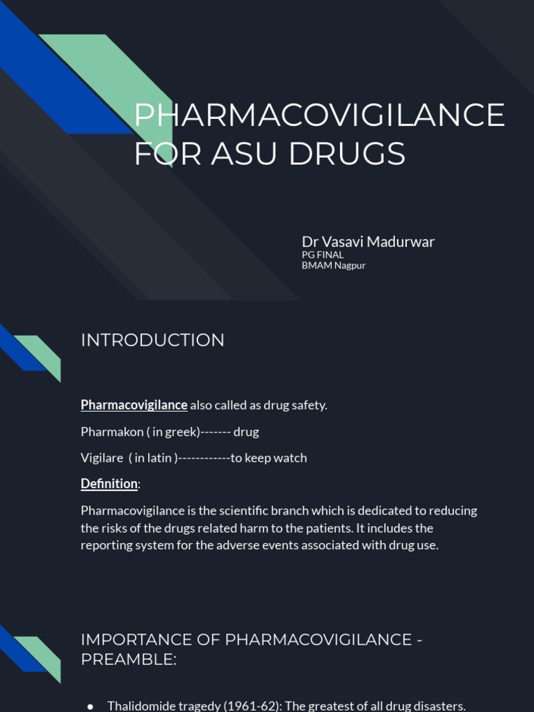 Pharmacovigilance For Asu Drugs | PDF | Pharmacovigilance | Adverse Effect