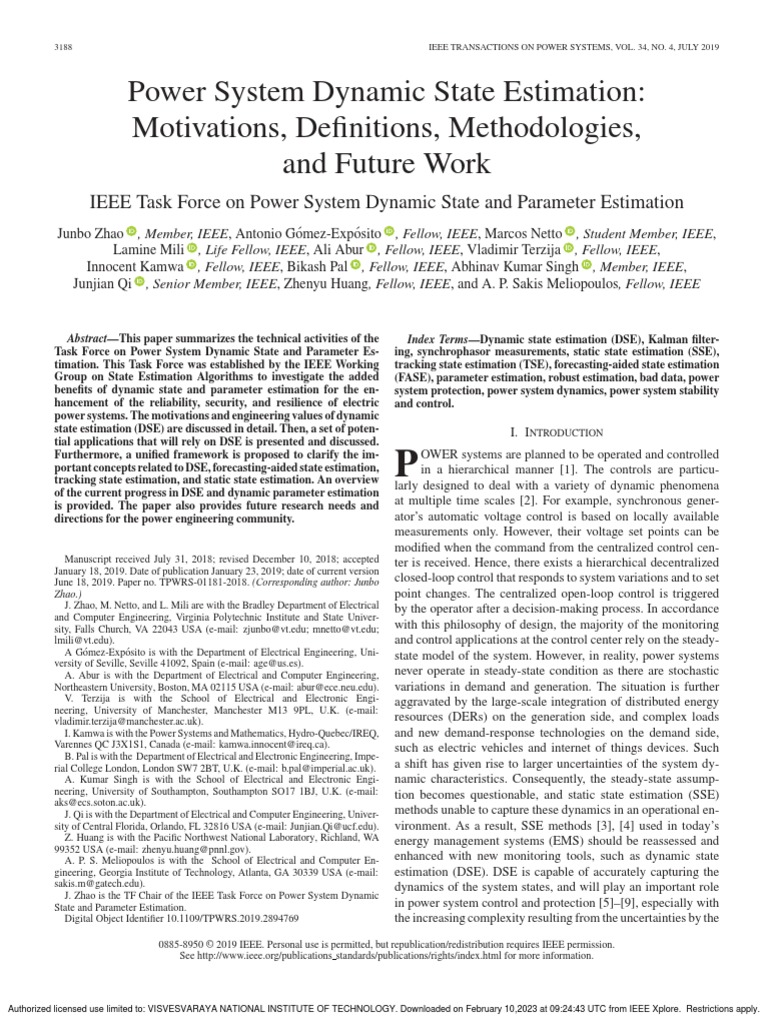 Power System Dynamic State Estimation Motivations Definitions Methodologies And Future Work