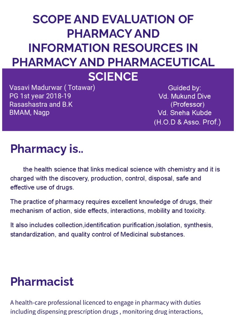 Scope and Evaluation of Pharmacy and Information Resources in Pharmacy ...