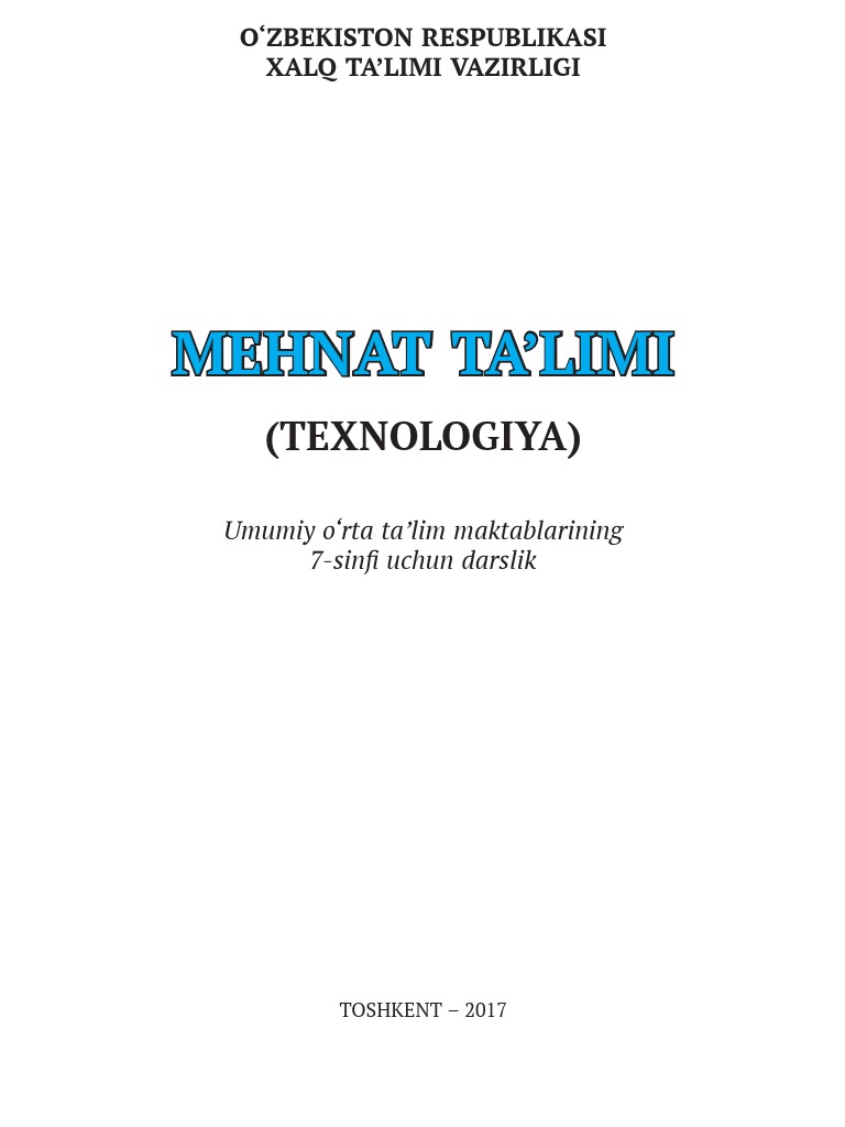 WWW - Idum.uz Texnologiya 7 Uzb 2017 | PDF