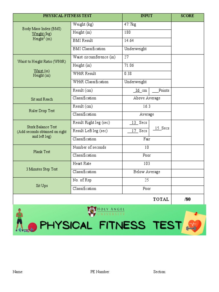 7TPE1 Physical Fitness Test | PDF | Body Mass Index | Clinical Medicine