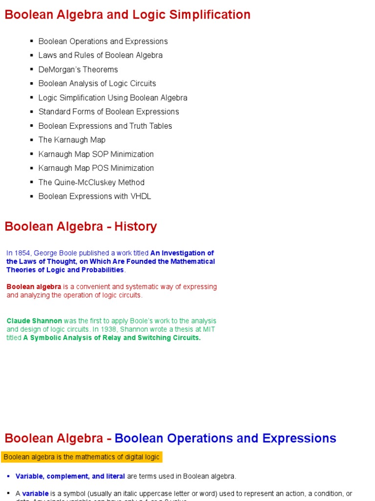 Boolean Algebra: Logic Simplification Guide | PDF | Boolean Algebra ...