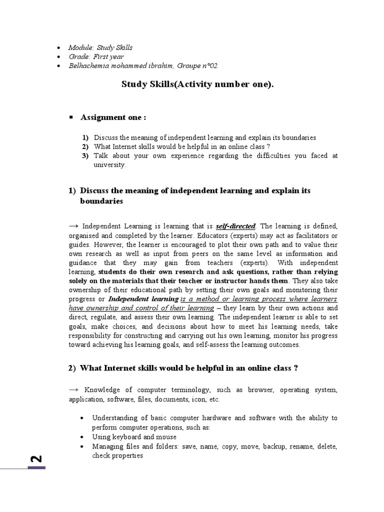 Study Skills Task One | PDF | Learning | Study Skills