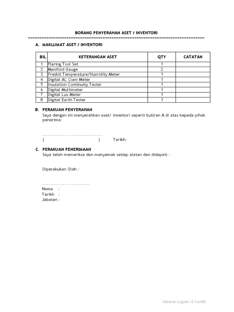 Borang Serahan Aset Syarikat Compress | PDF