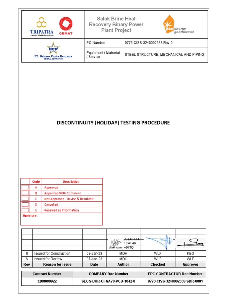 Holiday Testing Procedure for SEGS Project | PDF | High Voltage | Coating