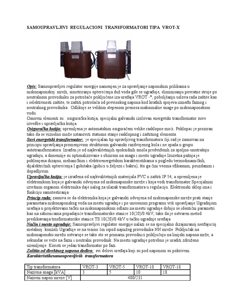 Samoupravljivi Regulacioni Transformaor - VROT | PDF