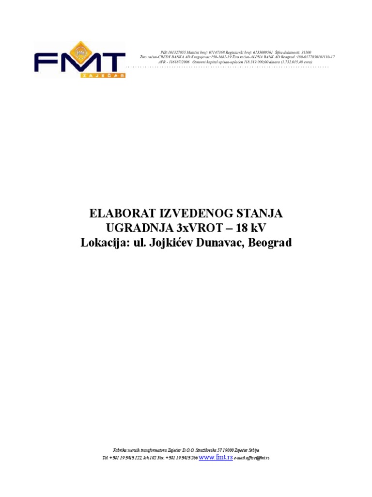 Elaborat Izvedenog Stanja VROT | PDF