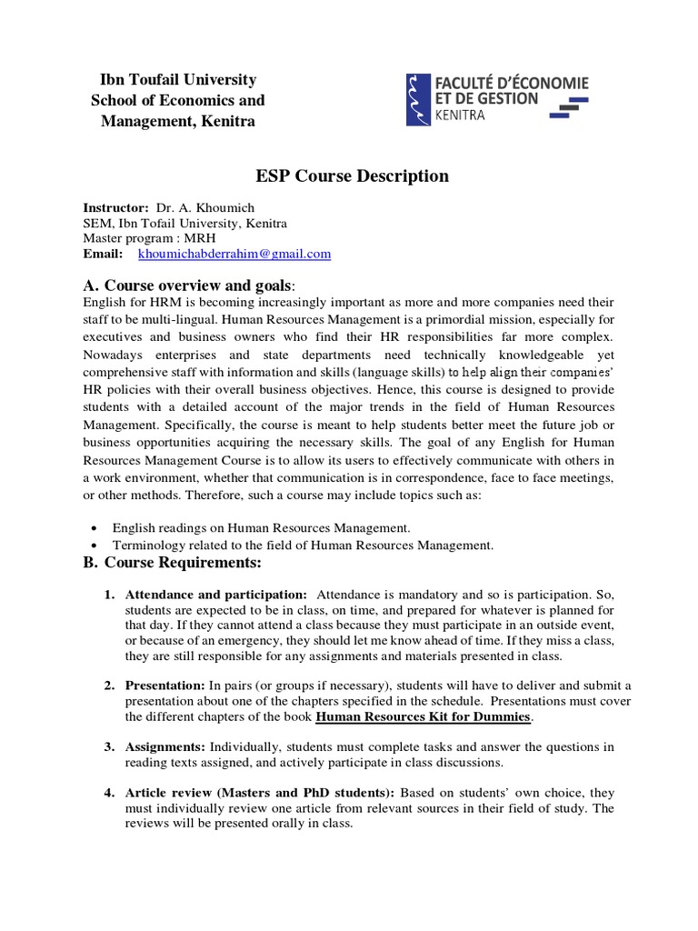 ESP Course Design | PDF | Human Resource Management | Human Resources