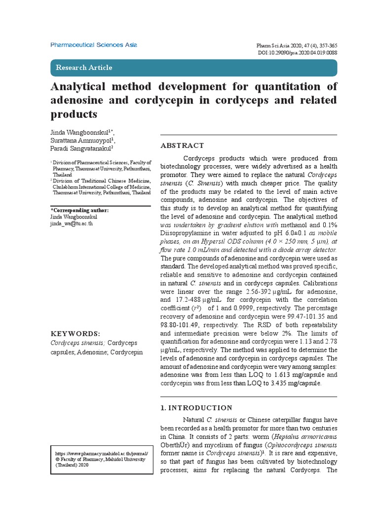 Analytical Method Development For Quantitation of Adenosine and Cordyceps and Related Products ...