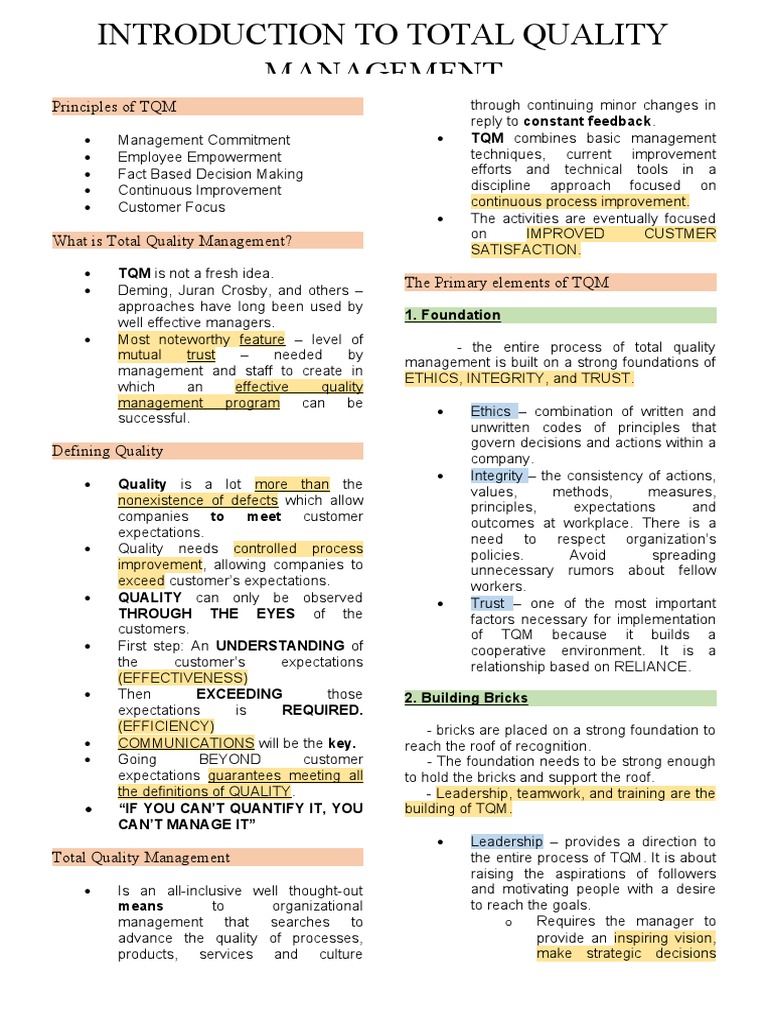 TQM - Lesson 1 Introduction To TQM | PDF | Business | Business Economics