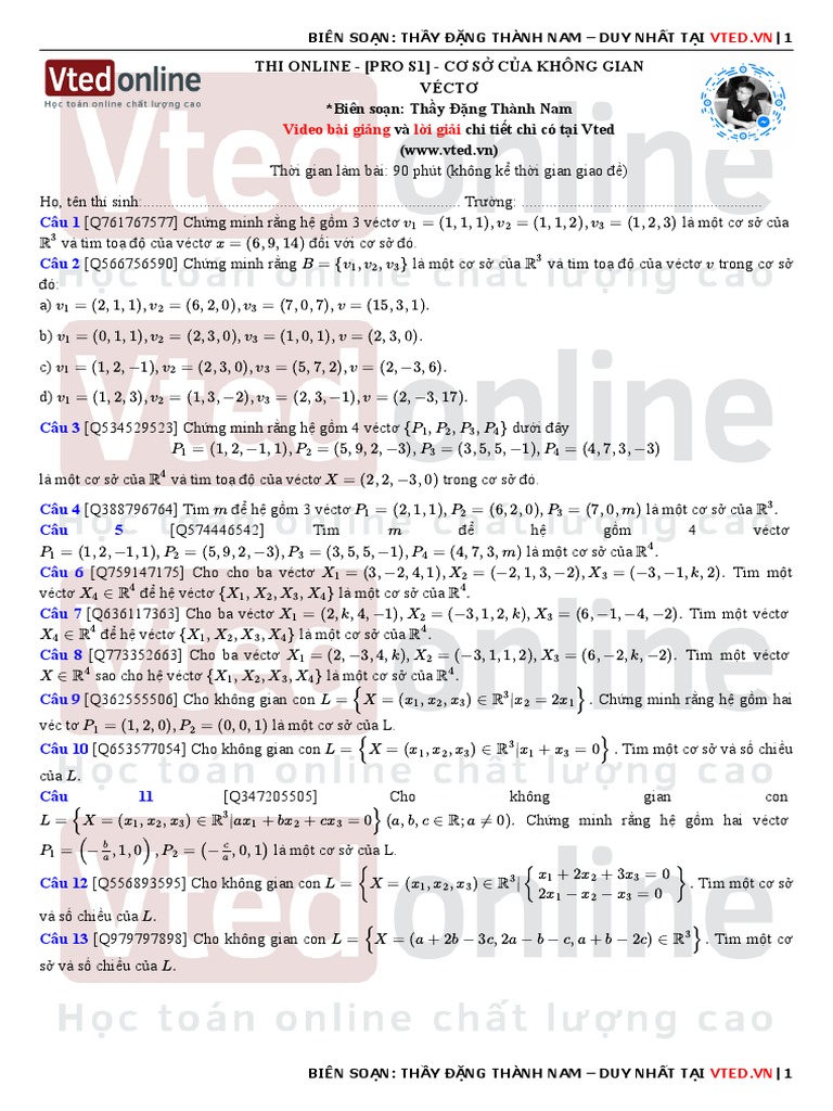 Toán Cao Cấp Vted (Cơ Sở Của Không Gian Vecto) | PDF