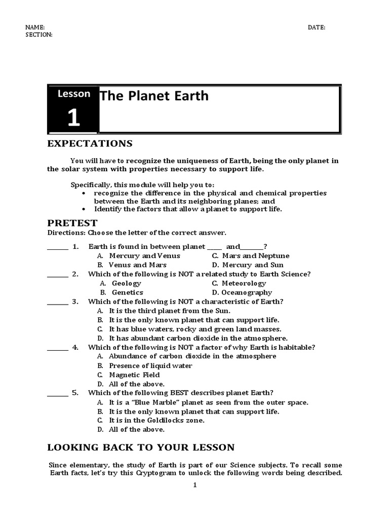 Mod1 - Earth and Life Science Planet Earth | PDF | Planetary ...