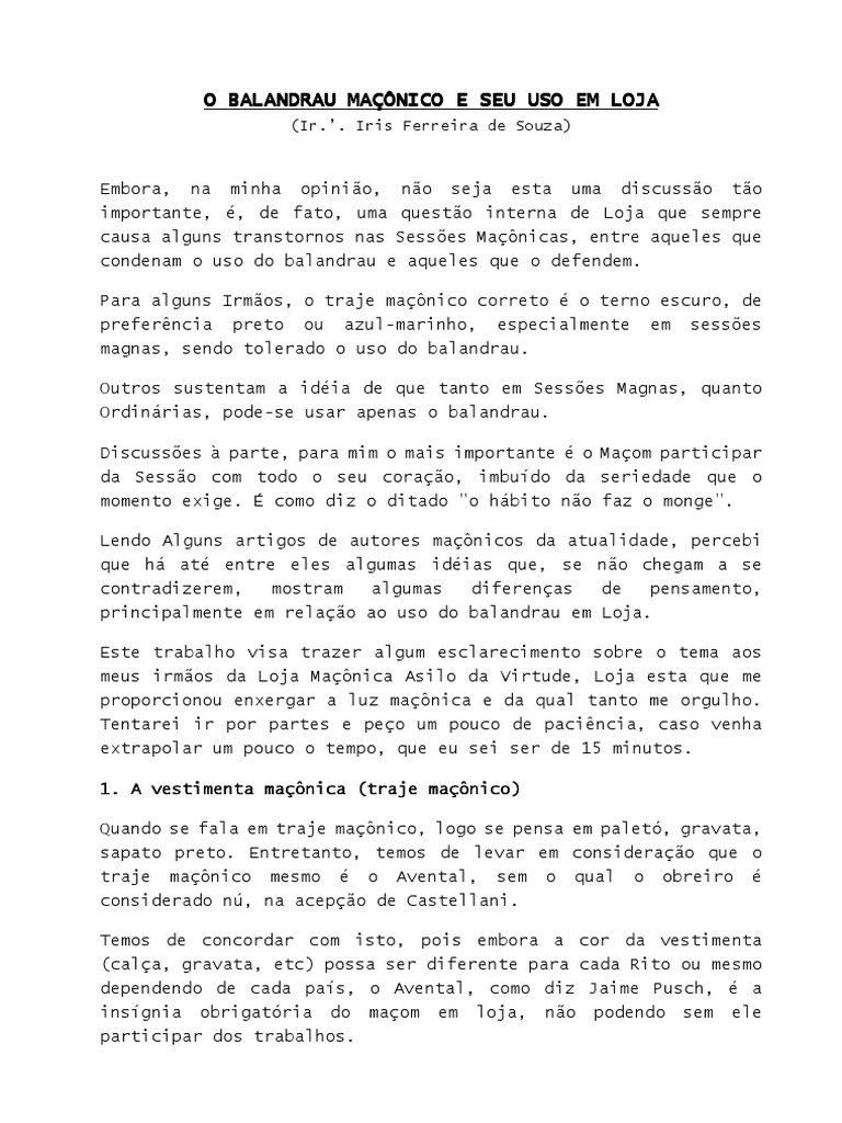 O Balandrau Maçônico e Seu Uso em Loja - Iris Ferreira de Souza | PDF ...
