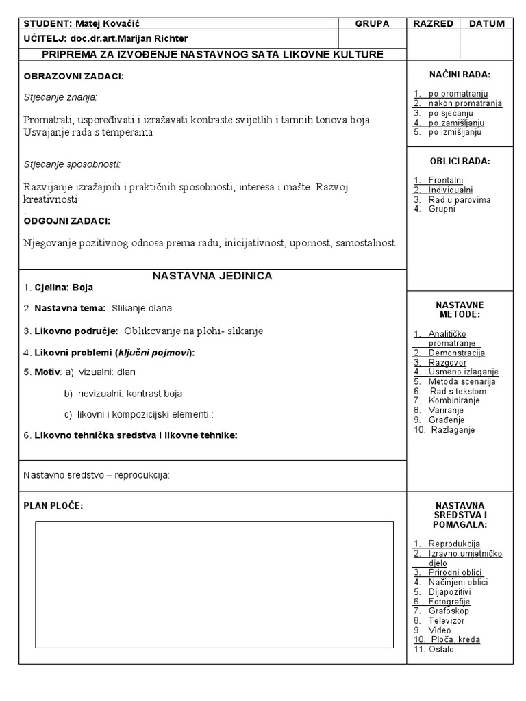 Likovni Priprema Dlan, TJ | PDF