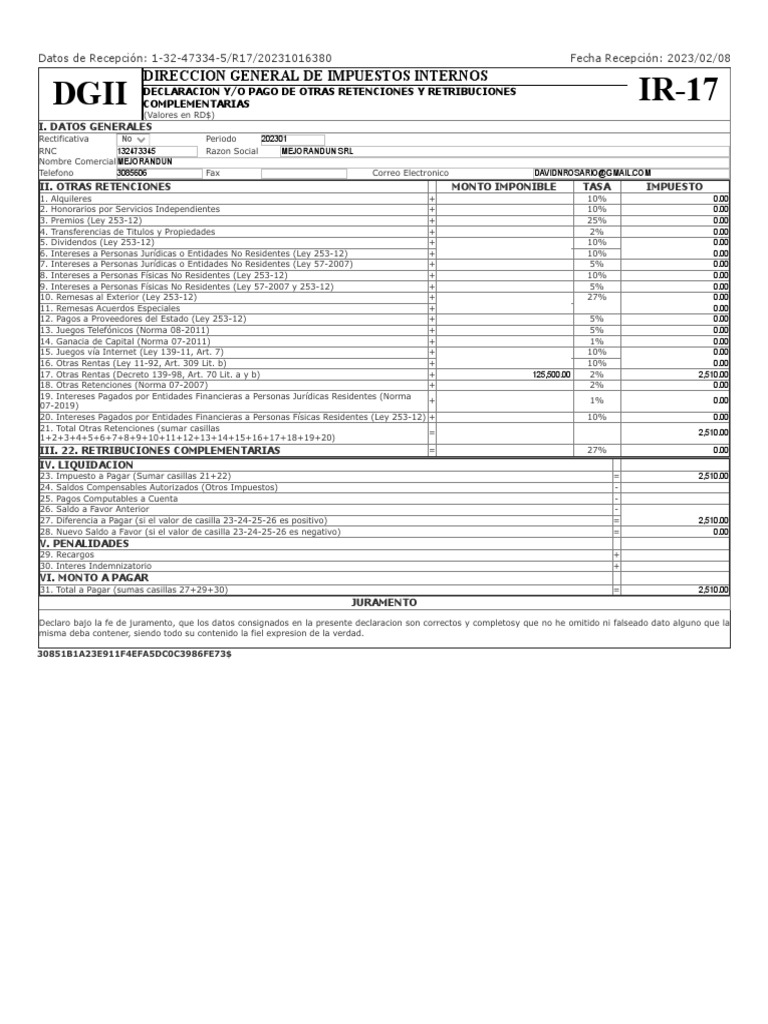 IR-17-012023 Mejorandun | PDF