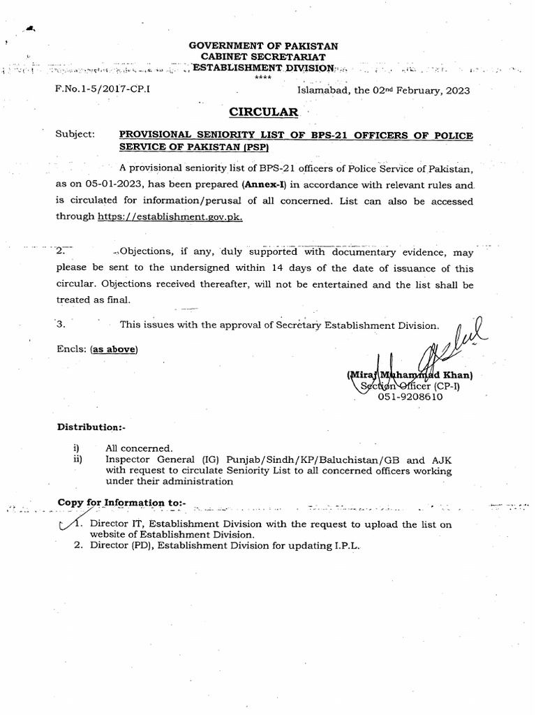 Seniority List of Police 21 | PDF | Pakistan | Government Of Pakistan