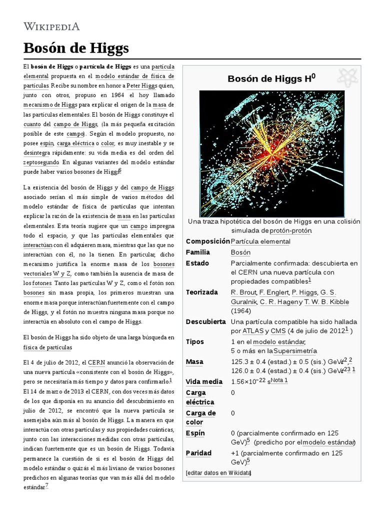Bosón de Higgs | PDF | Bosón de Higgs | Gran Colisionador de Hadrones