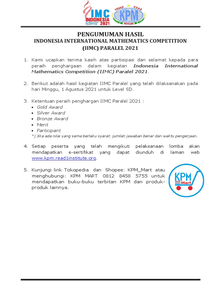 Hasil IIMC Paralel Tingkat SD | PDF