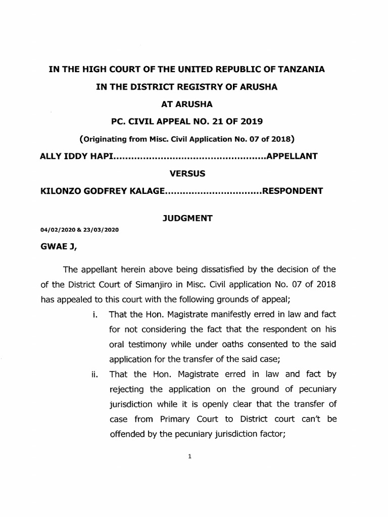 Pecuniary Jurisdiction of The Primary Court of The United Republic of ...