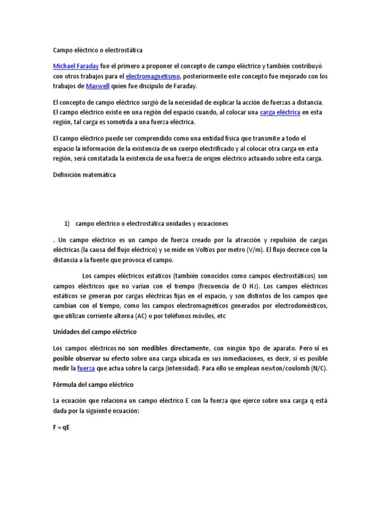 Trabajo Campo Eléctrico o Electrostática | PDF | Electricidad ...