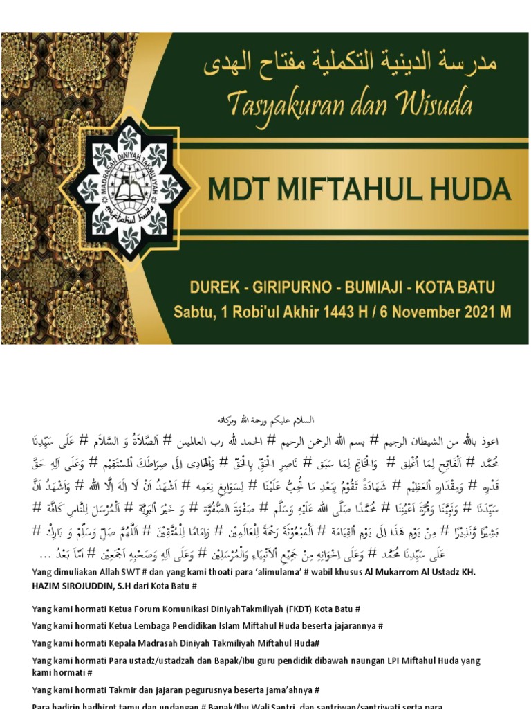 Teks MC Tasyakuran MDT-MH | PDF