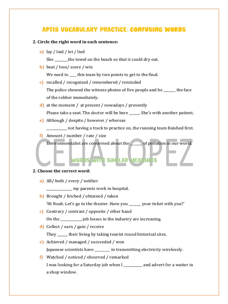 Aptis Multiple Choice-Confusing Words | PDF | Teaching Methods & Materials