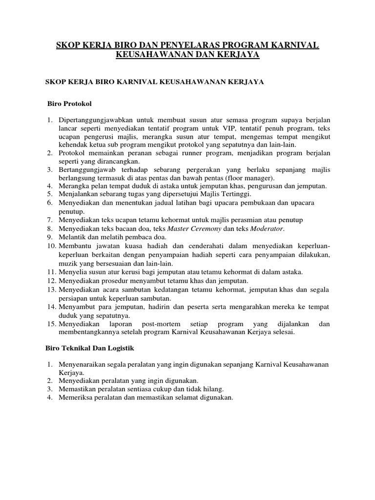 Skop Kerja Biro Dan Penyelaras Program Serta Koordinator Program ...