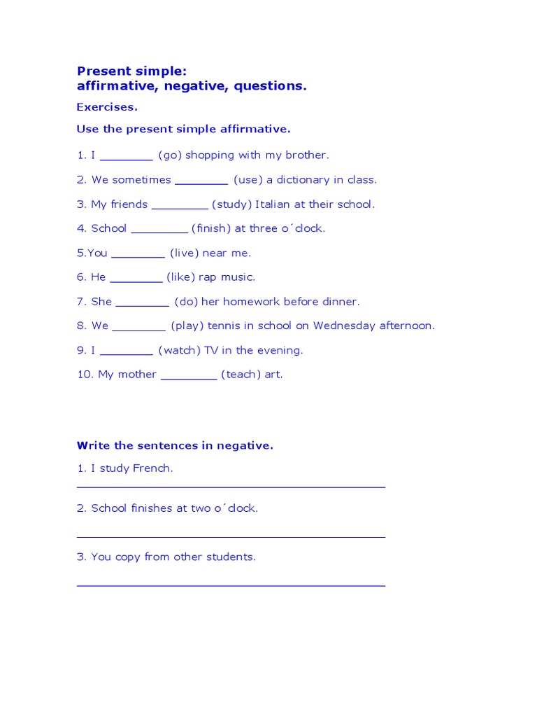 Present Simple: Affirmative, Negative, Questions | PDF