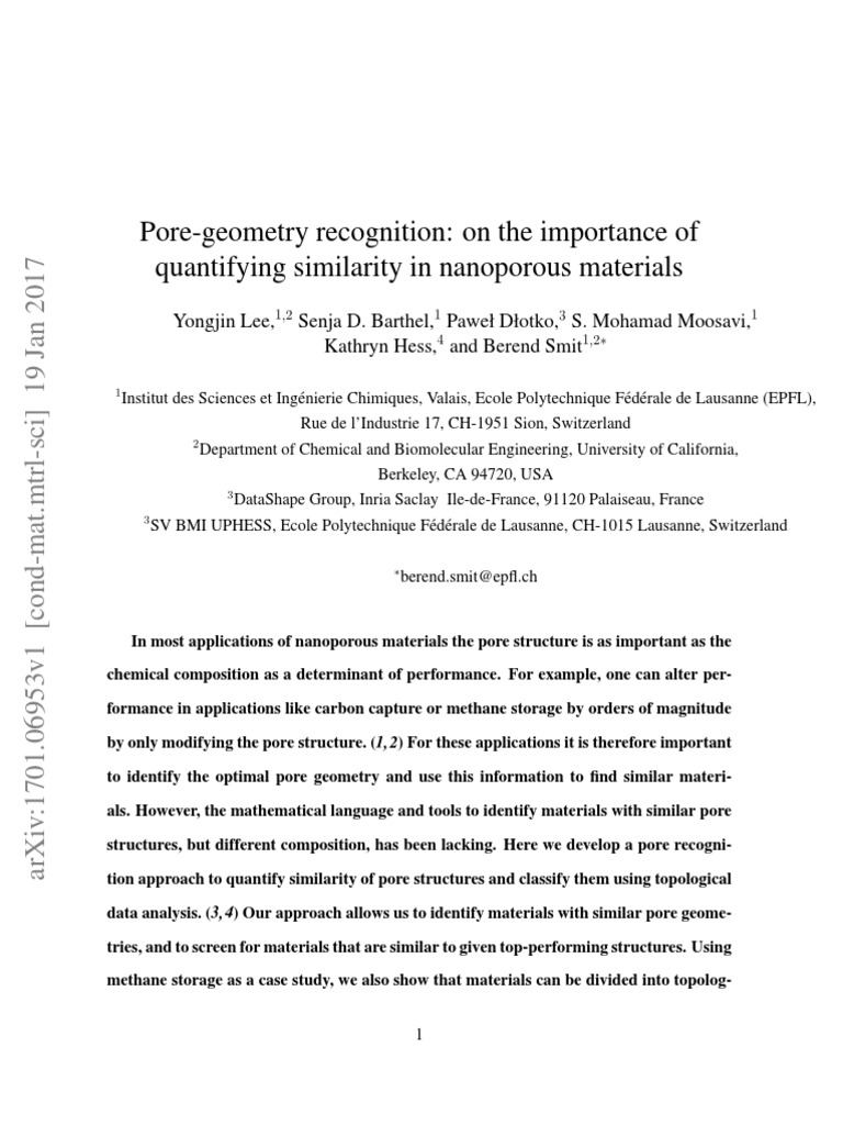 Pore-Geometry Recognition On The Importance of Quantifying Similarity in Nanoporous Materials ...