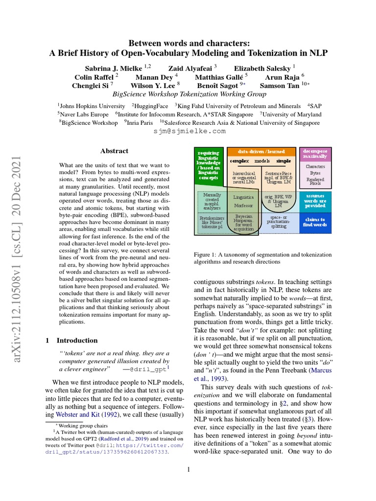 Between Words and Characters: A Brief History of Open-Vocabulary Modeling and Tokenization in ...