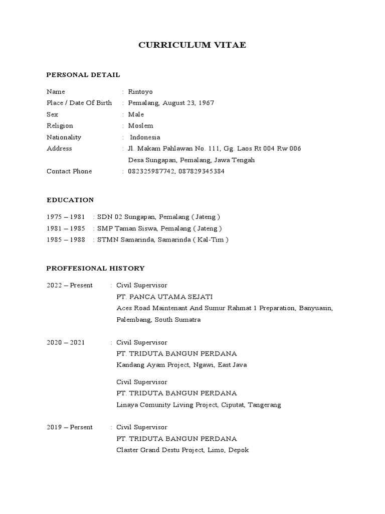 CURRICULUM VITAE Riyanto | PDF