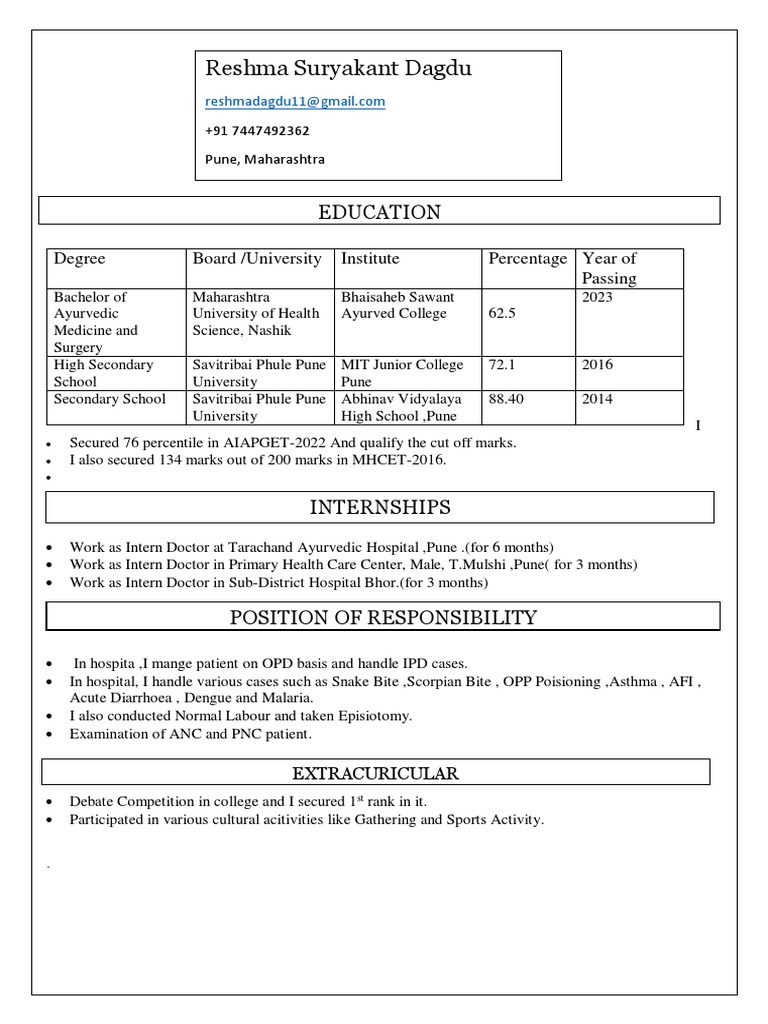 Reshma CV 1 | PDF