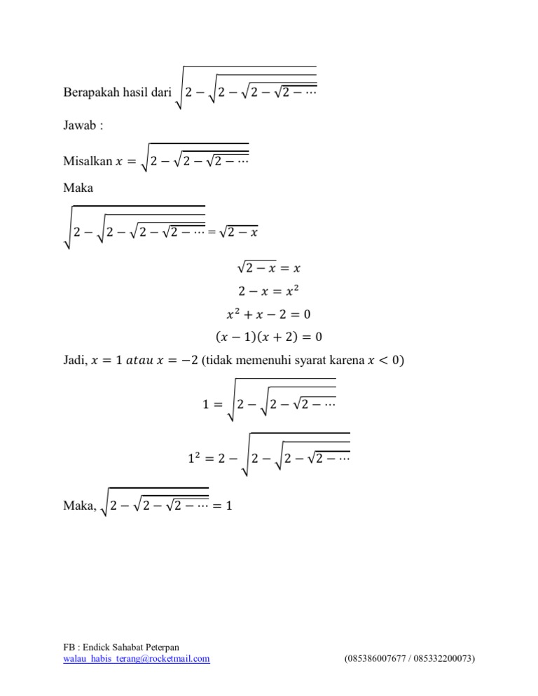 Berapakah Hasil Dari Akar 2 - Akar 2 - Akar 2 - Dan Seterusnya | PDF