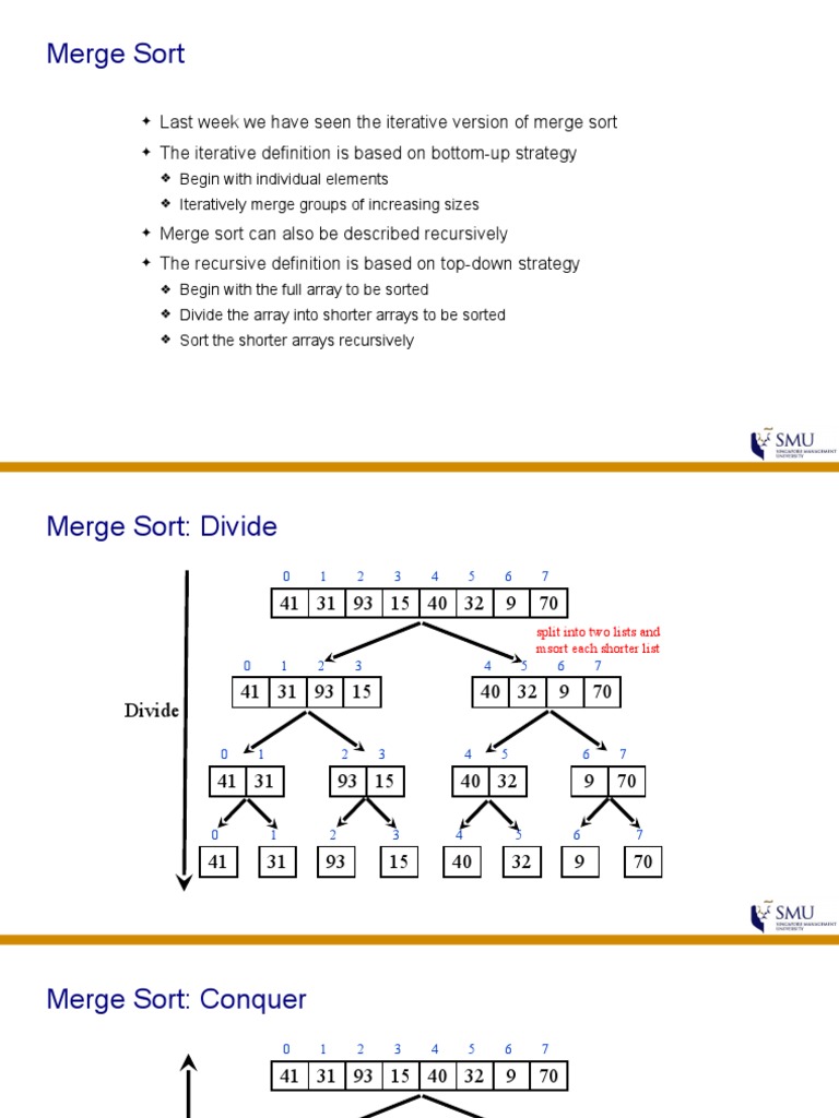 Recursive Merge Sort Guide | PDF | Applied Mathematics | Theoretical Computer Science