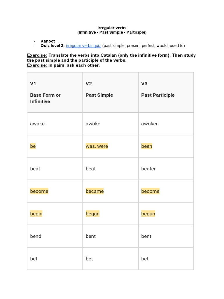 Irregular Verbs List B1 | PDF | Linguistics | Grammar