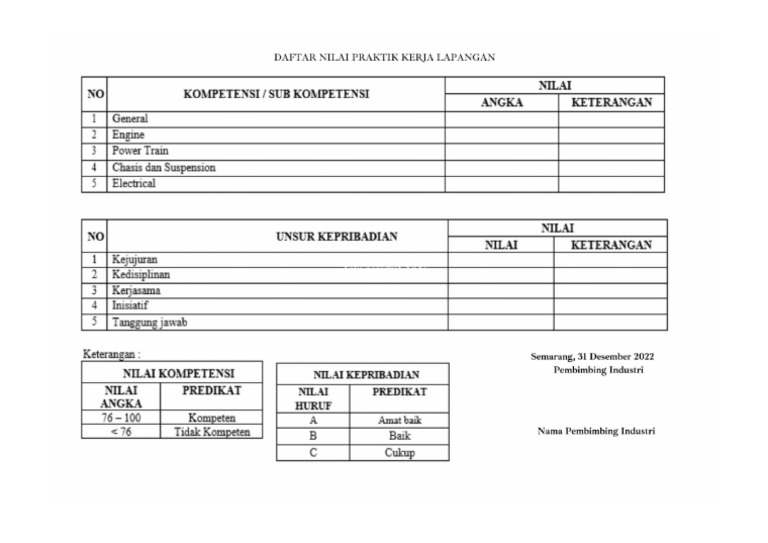 Nilai PKL | PDF