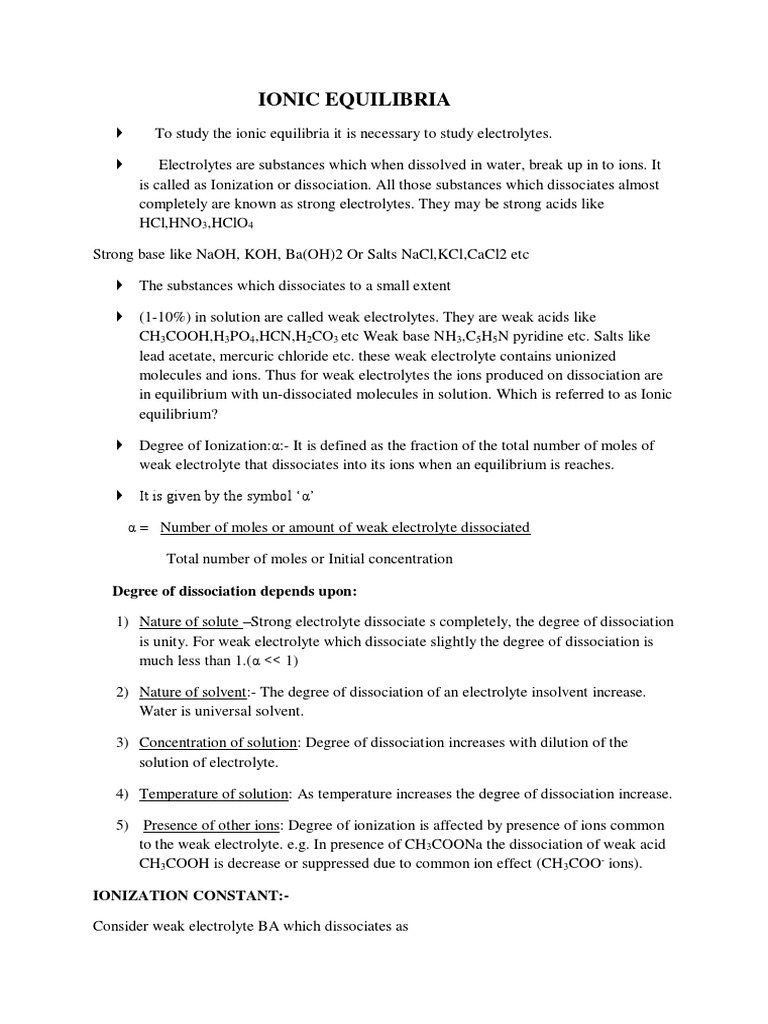 Ionic Equilibria | PDF | Dissociation (Chemistry) | Buffer Solution Ionic Equilibria | PDF | Dissociation (Chemistry) | Buffer Solution