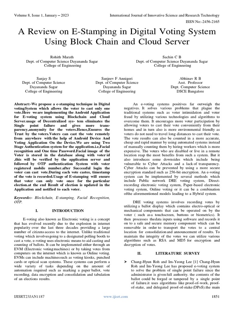 A Review On E-Stamping in Digital Voting System Using Block Chain and ...