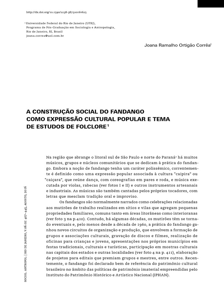 A Construção Social Do Fandango Como Expressão Cultural Popular e Tema ...